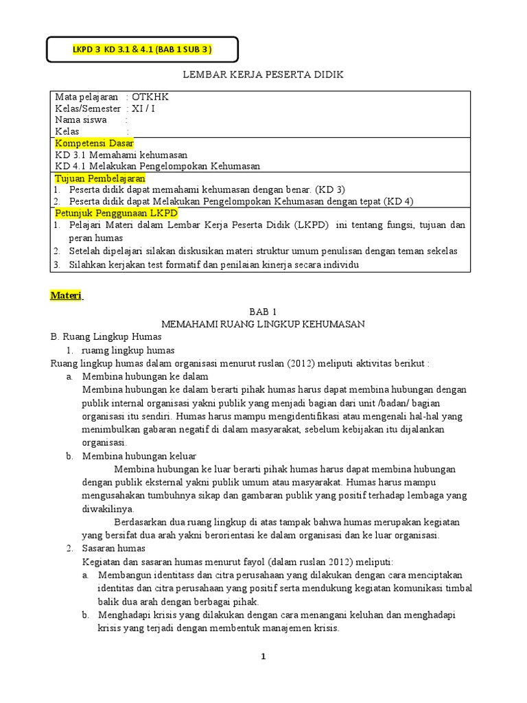 LKPD 3 (3.1.3 Ruang Lingkup Humas) | PDF