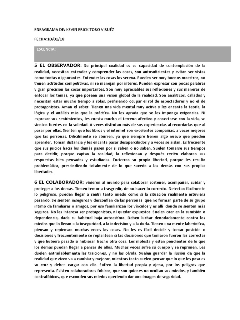 Inf. ENEAG. KEVIN TORO | PDF | Temor | Pensamiento