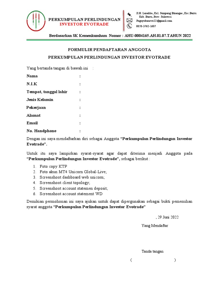 Formulir Pendaftaran Anggota | PDF