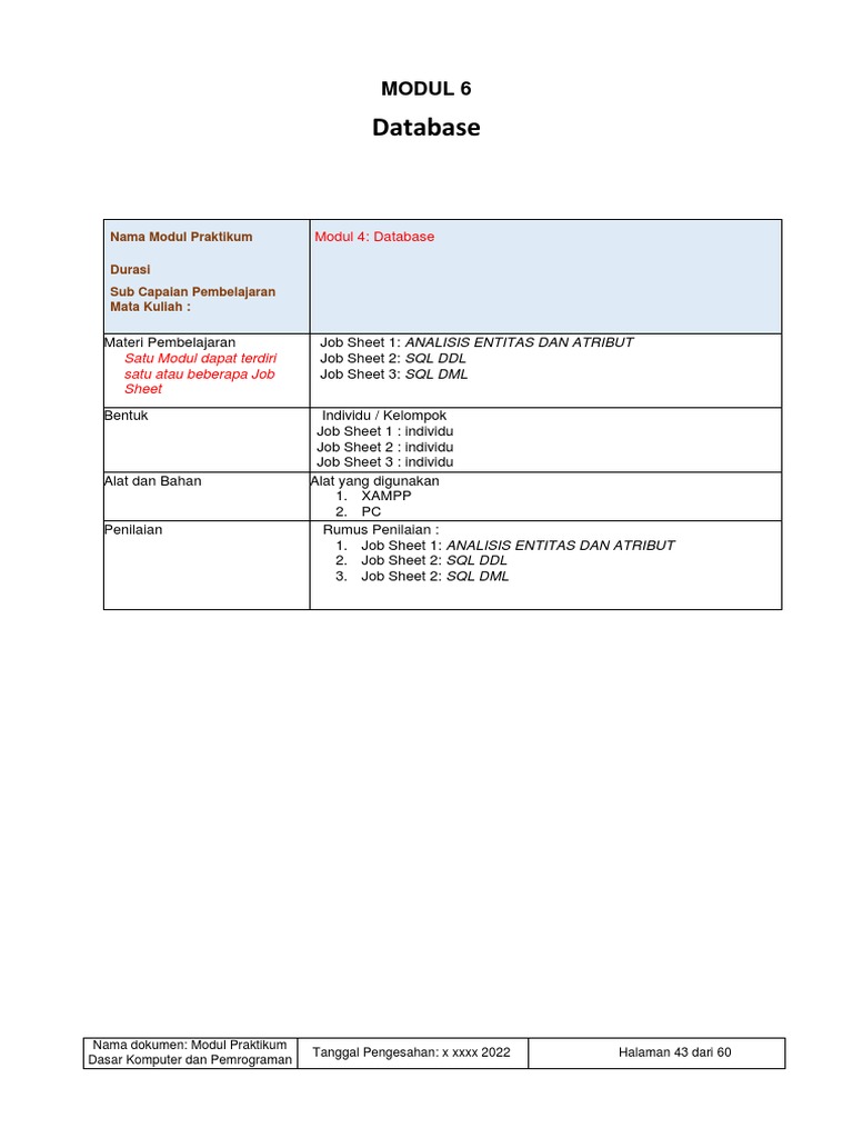 Modul Praktikum Dasar Komputer Dan Pemrograman - Database | PDF