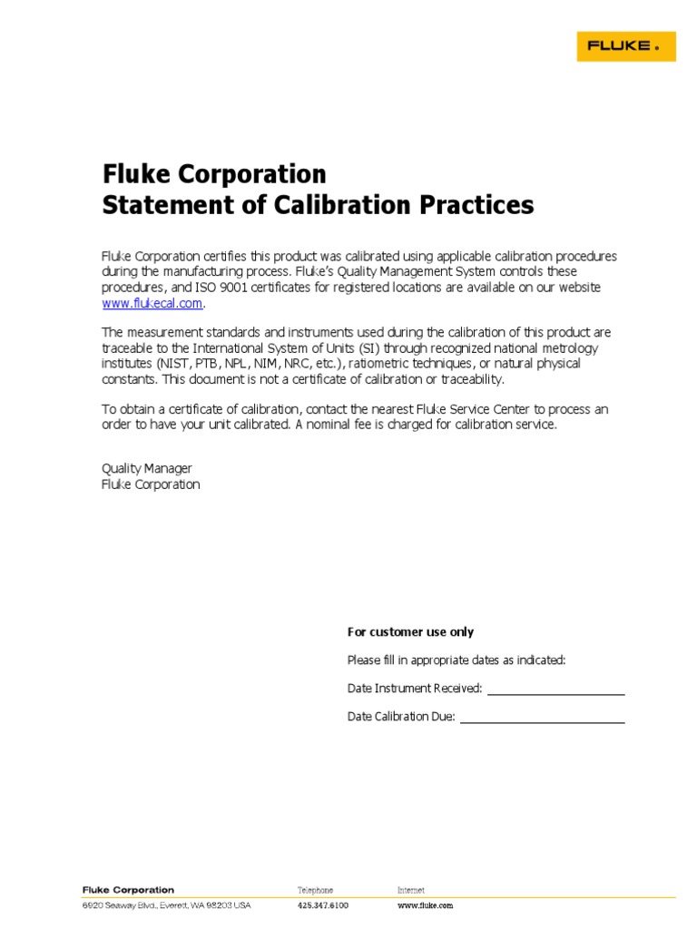 Fluke Statement of Calibration Practices | PDF