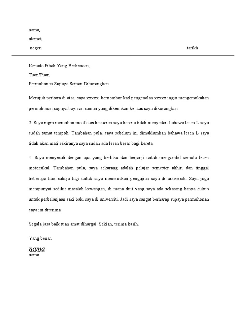 contoh surat saman jpj | PDF