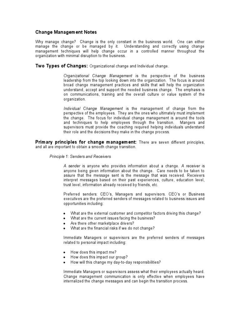 Change Management Summary | PDF | Change Management | Reinforcement