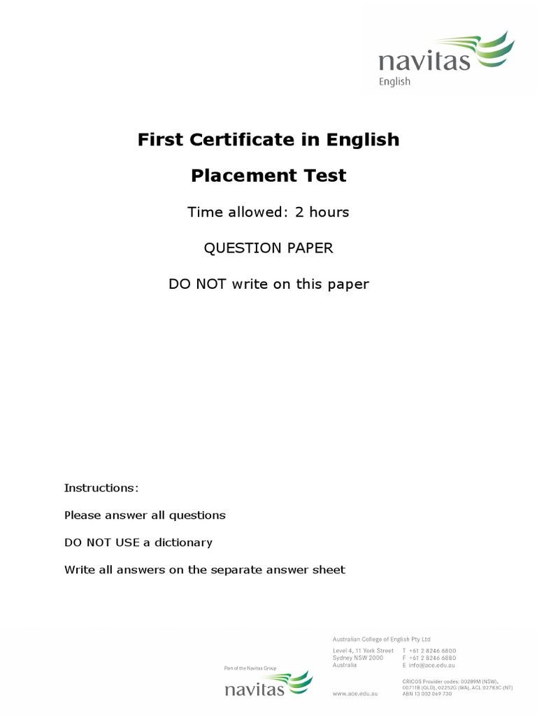 First Certificate English Test | PDF | Underwater Diving