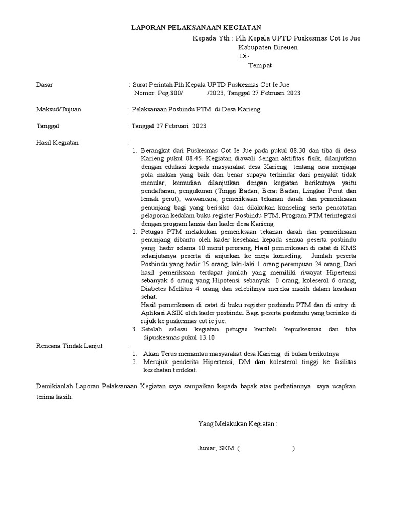 Laporan Perjalanan Dinas (LPD) 2023 Amna Selesai Bulan 2 | PDF | Kesehatan Holistik