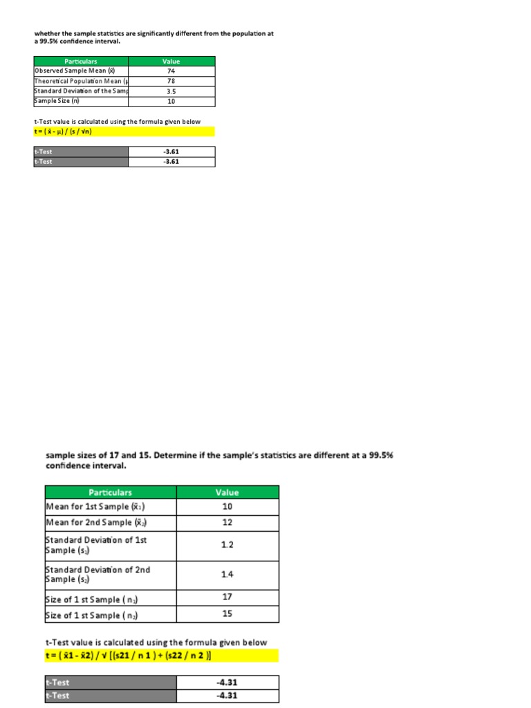 T-Test Formula Excel Template | PDF | Student's T Test | Standard Deviation