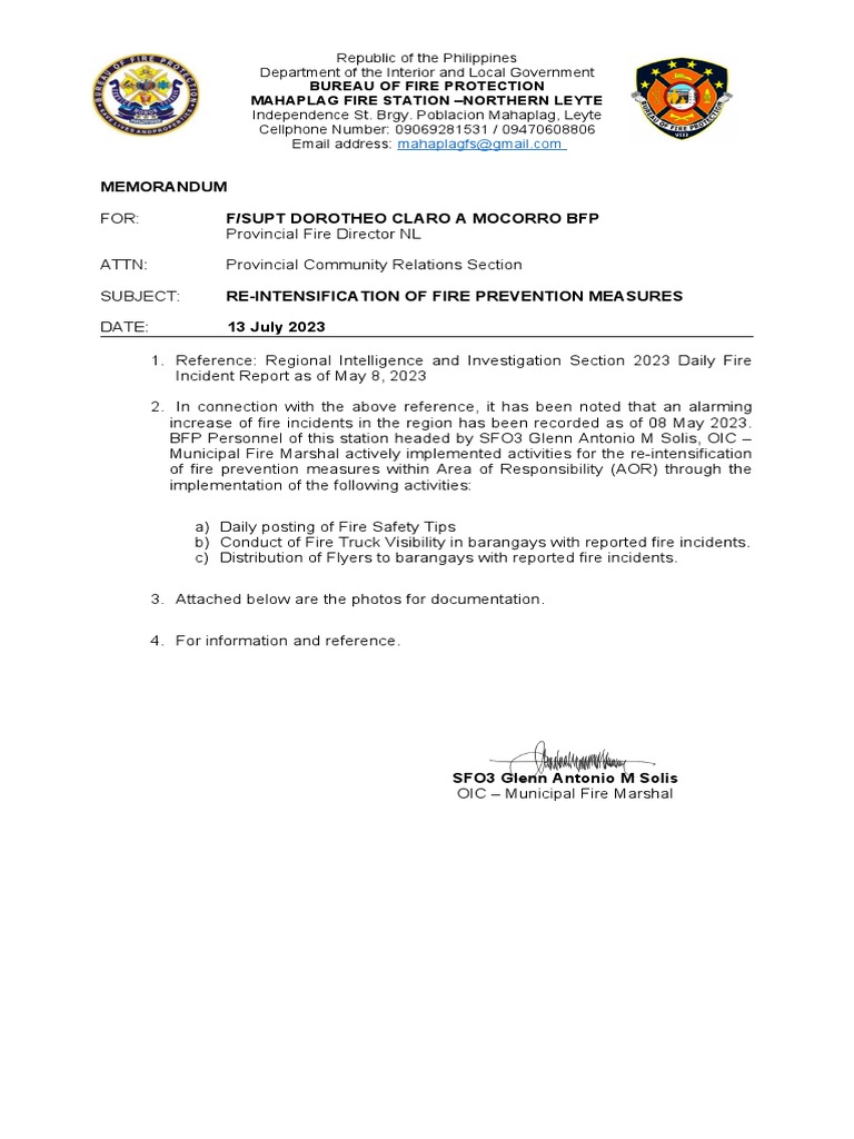 Mahaplag FS AAR RE-INTENSIFICATION OF FIRE PREVENTION MEASURES - JULY ...