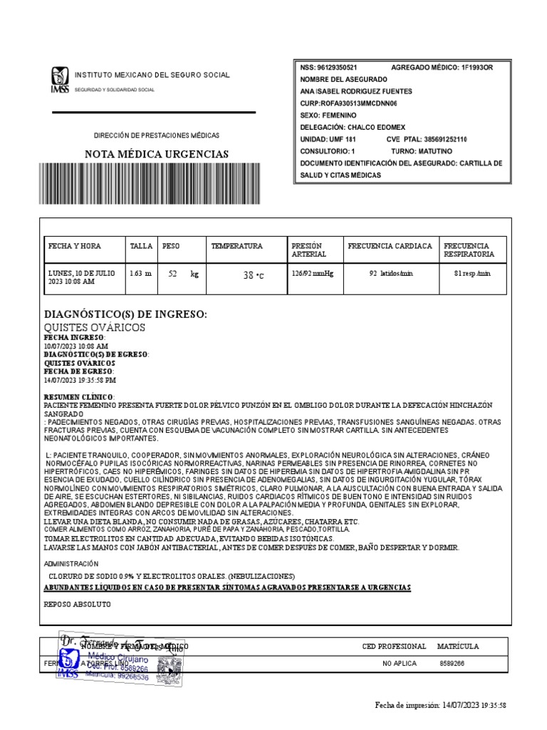 Nota Medica Urgencias Imss | PDF | Epidemiología | Medicina
