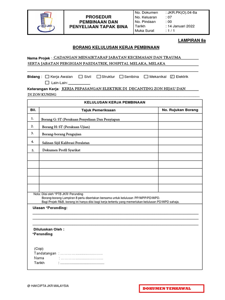 Borang Kelulusan Kerja Pembinaan | PDF