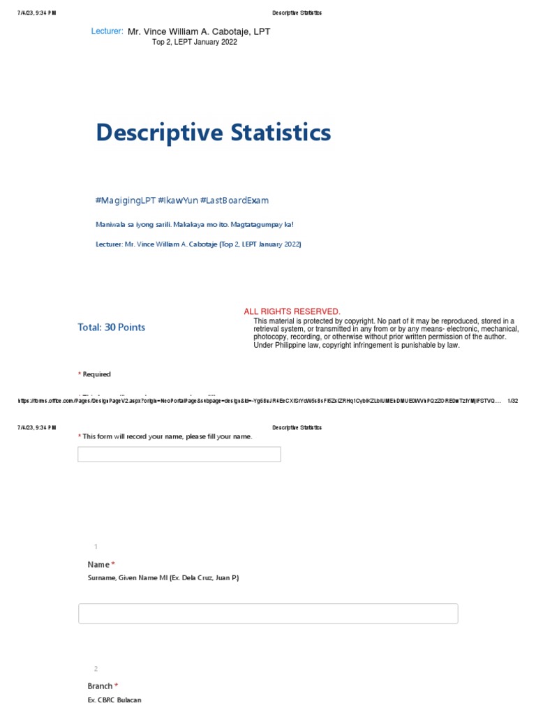 Descriptive Statistics - Solution Sheet | PDF | Level Of Measurement ...