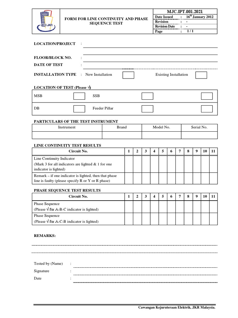 CKE - Itp.01.28.00.2012 Form For Line Continuity and Phase Sequence ...