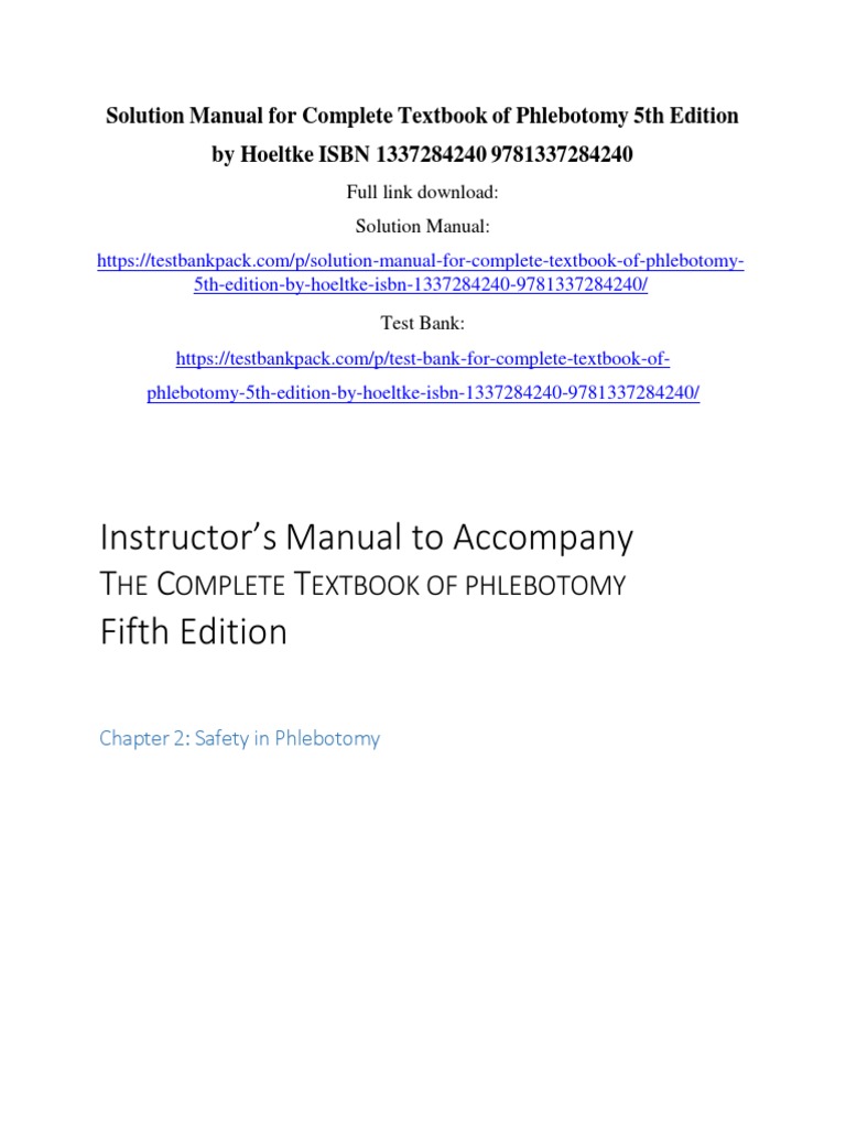 Complete Textbook of Phlebotomy 5th Edition by Hoeltke ISBN Solution ...