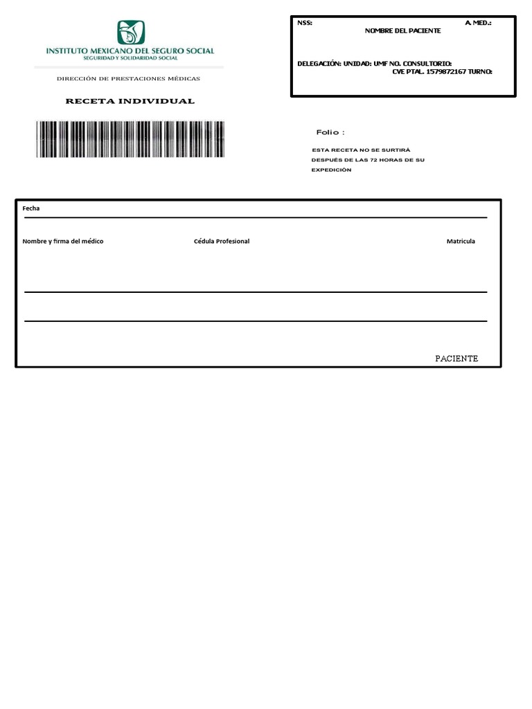 Formato de Receta Medica Imss Editable | PDF