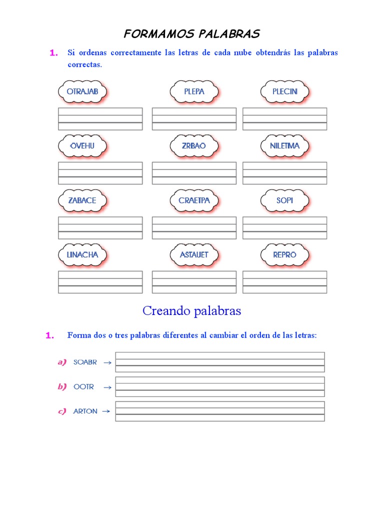 Ejercicios para Formar Palabras | PDF | Artes del Lenguaje y Comunicación