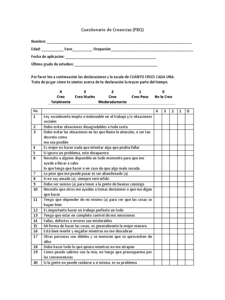 PBQ Personality Beliefs Questionnaire | PDF