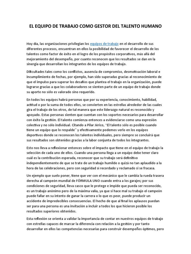 Talento y Sinergia en Equipos de Trabajo | PDF | Liderazgo | Business
