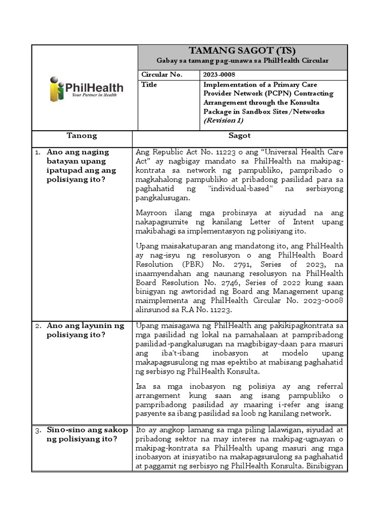 FAQ - PHIC Circular 2023-0008 | PDF