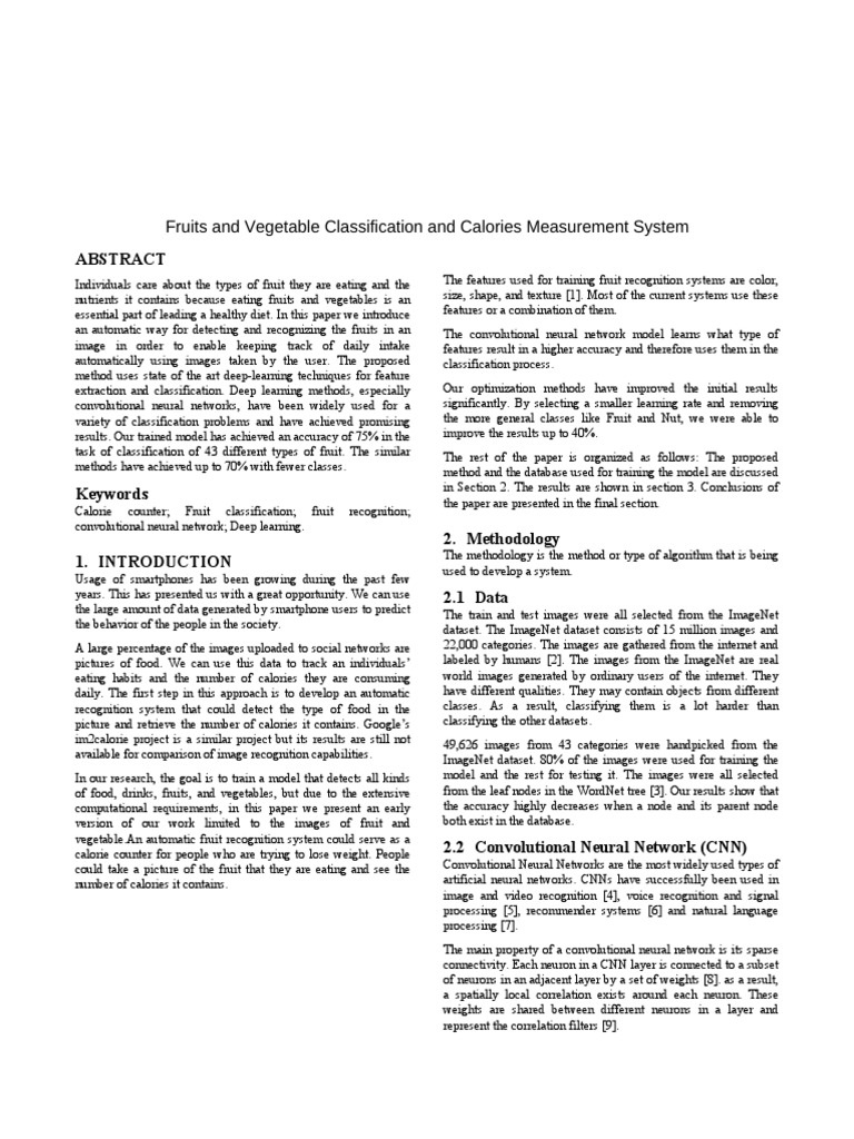 Fruits & Vegetable Classification and Calories Measurement System | PDF ...