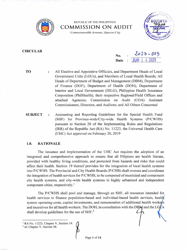 COA CIRCULAR NO. 2023-003 June 14 2023 | PDF | Health Care | Financial ...