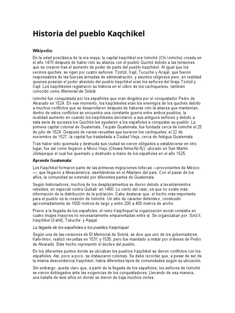 Historia del pueblo Kaqchikel en Guatemala | PDF | Pueblos indígenas de ...