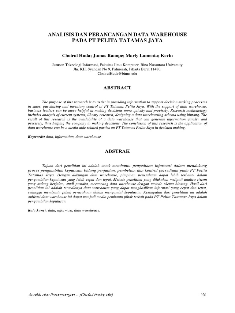 Analisis Dan Perancangan Data Warehouse | PDF | Pengelolaan Keuangan & Uang