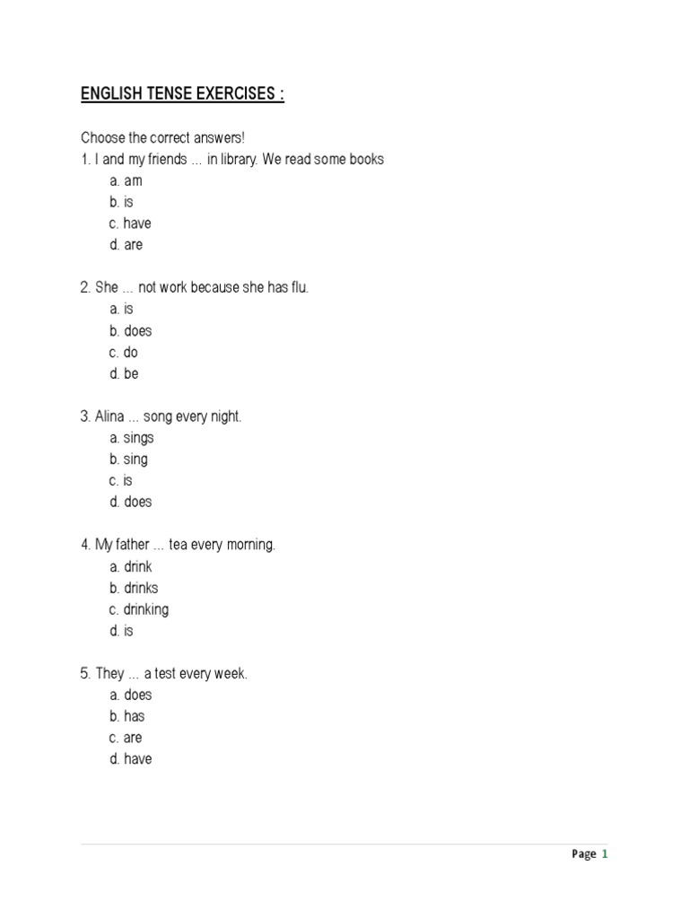 English Tenses Exercises PDF | PDF | Art