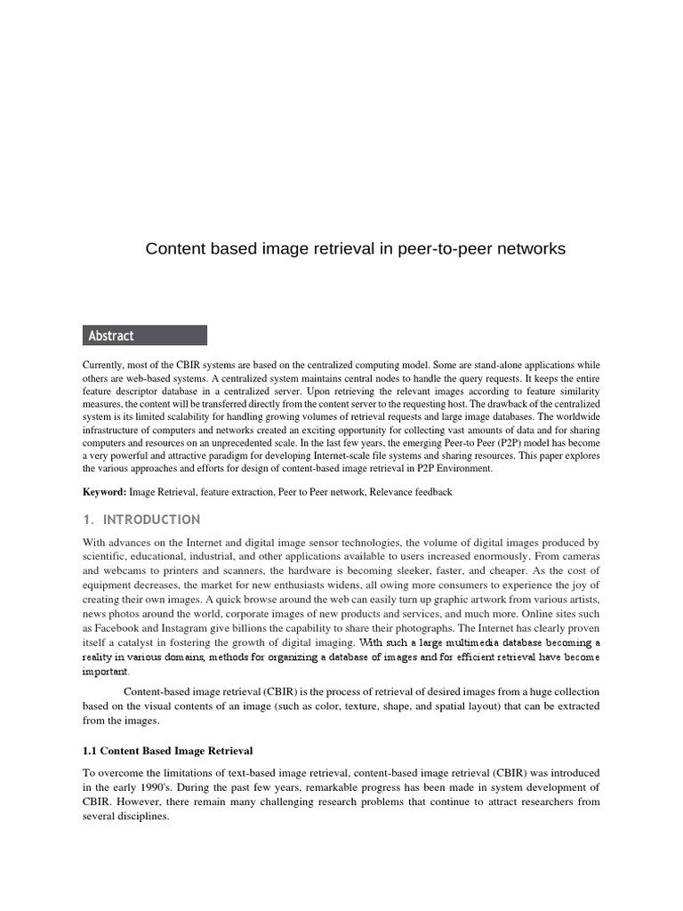 Content Based Image Retrieval in Peer-To-Peer Networks | PDF | Peer To ... Content Based Image Retrieval in Peer-To-Peer Networks | PDF | Peer To ...