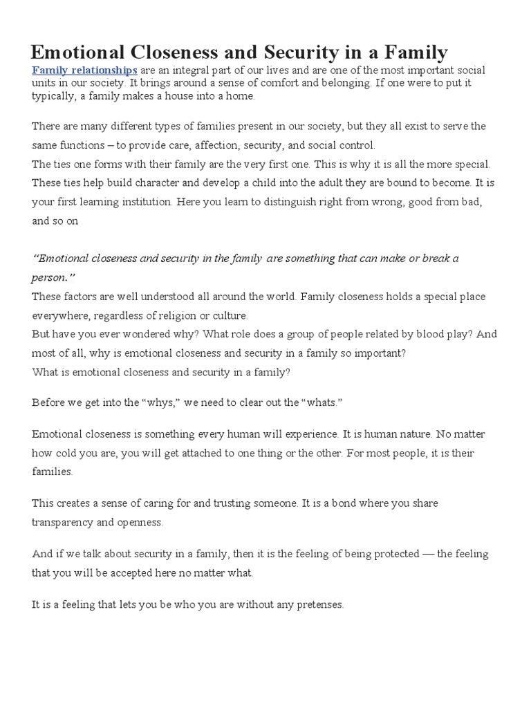 PHIL. VAL. SYSTEM-Emotional Closeness and Security in a Family | PDF ...