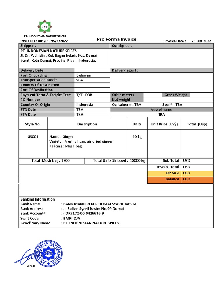 Proforma Invoice | PDF | Freight Transport | Transport