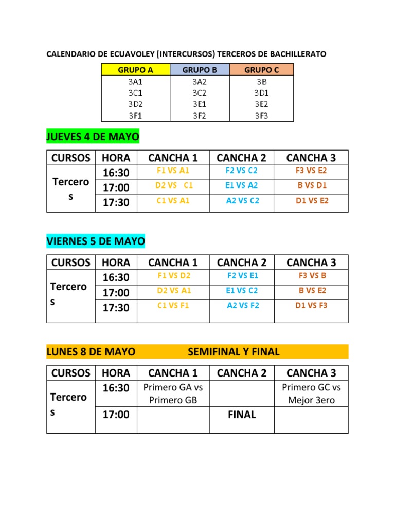 Calendario de Ecuavoley | PDF