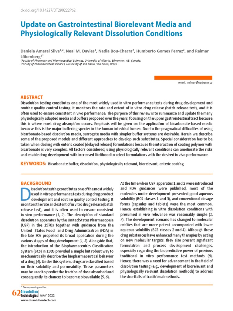 Update On Gastrointestinal Biorelevant Media and Physiologically ...