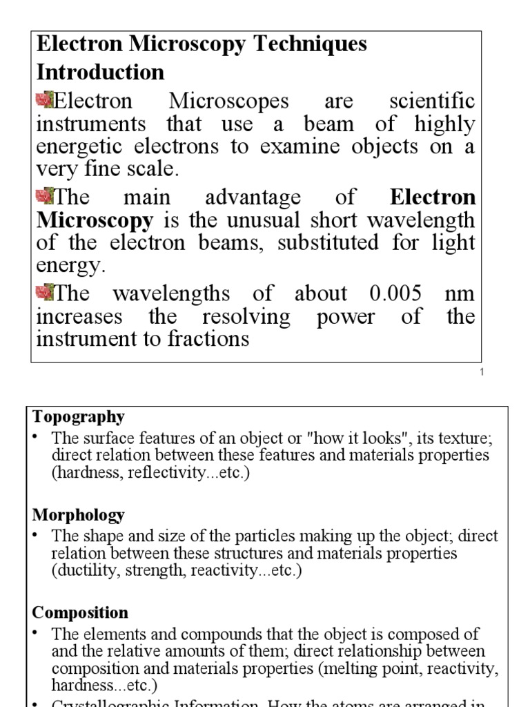 Electron Microscopy Techniques | PDF | Scanning Electron Microscope | Electron Microscope