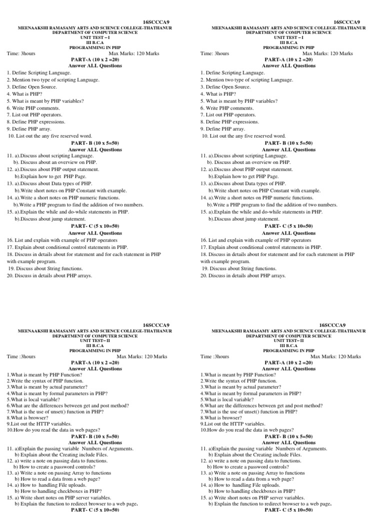 Php Bca Allunits Question Pdf Method Computer Programming Php
