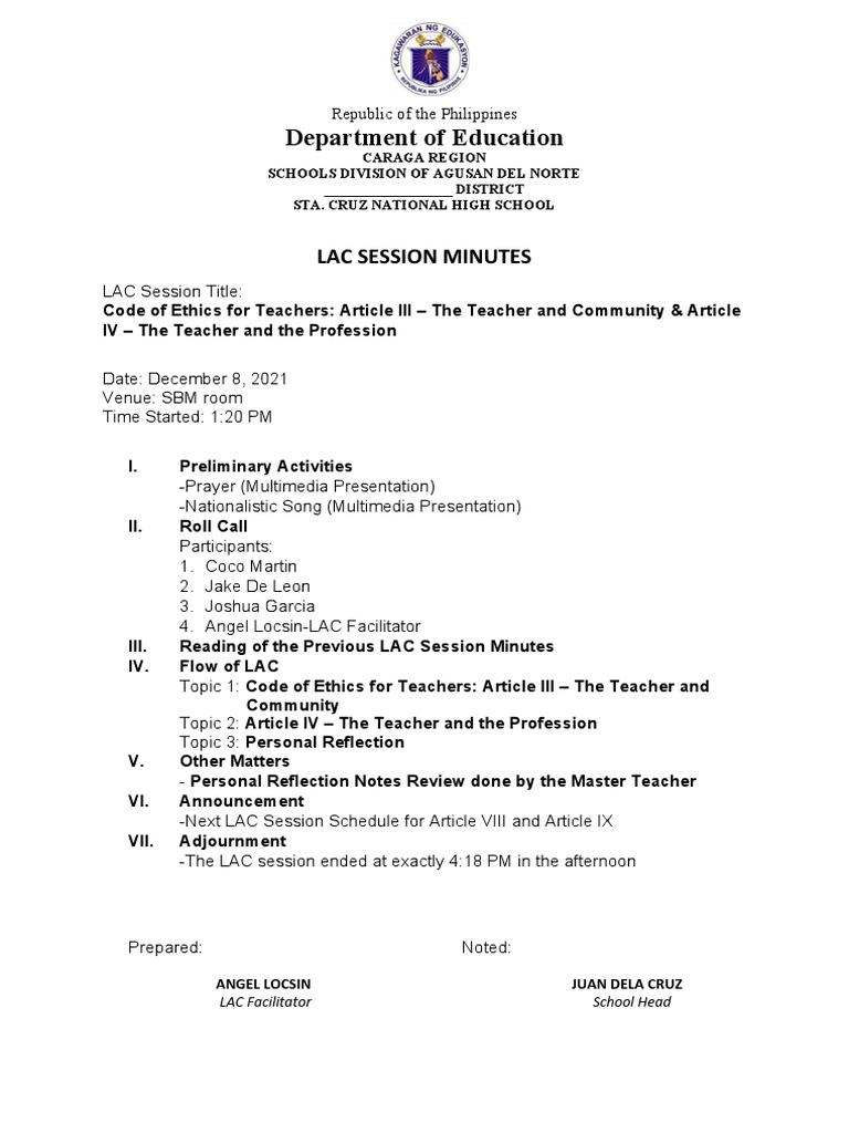 LAC SESSION MINUTES | PDF