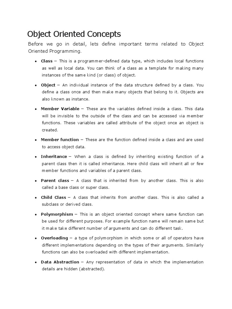 Object Oriented Concepts | PDF | Class (Computer Programming) | Inheritance (Object Oriented ...