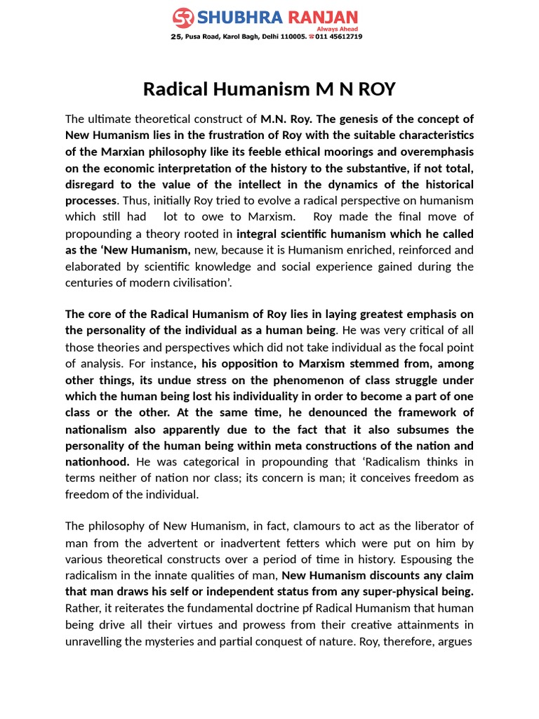 (PDF) Radical Humanism M N Roy | Download Free PDF | Humanism | Marxism
