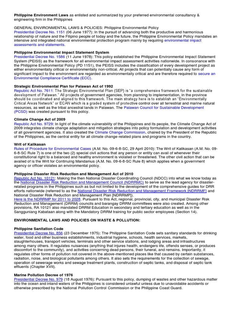 Philippine Environmental Laws Overview | PDF | Air Pollution | Waste ...
