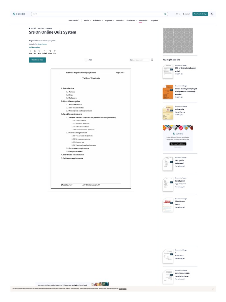 WWW Scribd Com Doc 53951908 Srs On Online Quiz System | PDF | Graphical User Interfaces | Scribd