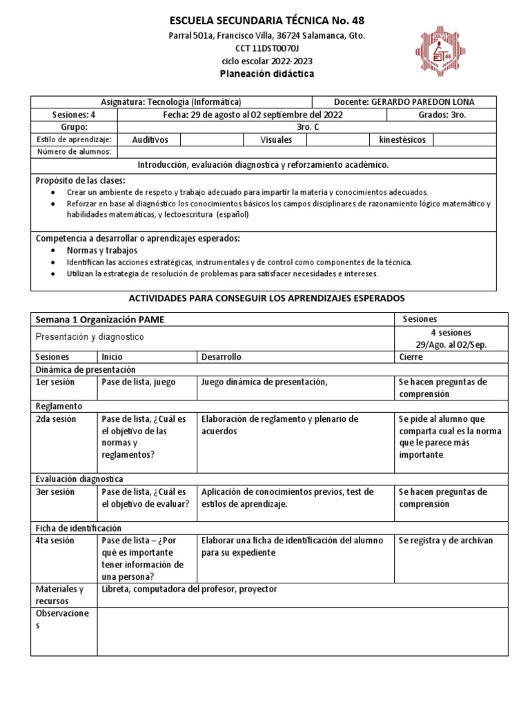 Informatica 3ro Semana 1 | PDF | Evaluación | Maestros
