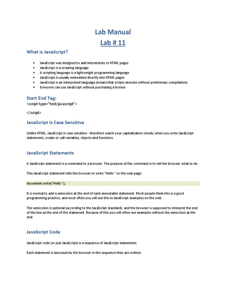 Labs - Lab Manual 11 | PDF | Java Script | World Wide Web