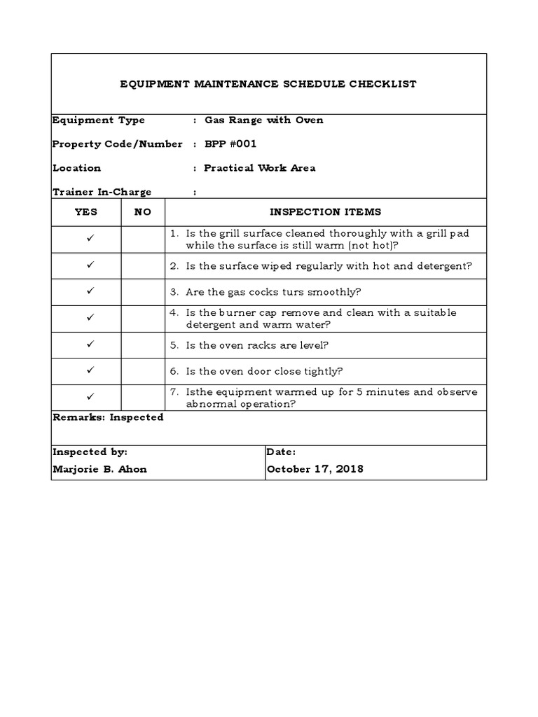 4 Equipment Maintenance Inspection Checklist | PDF
