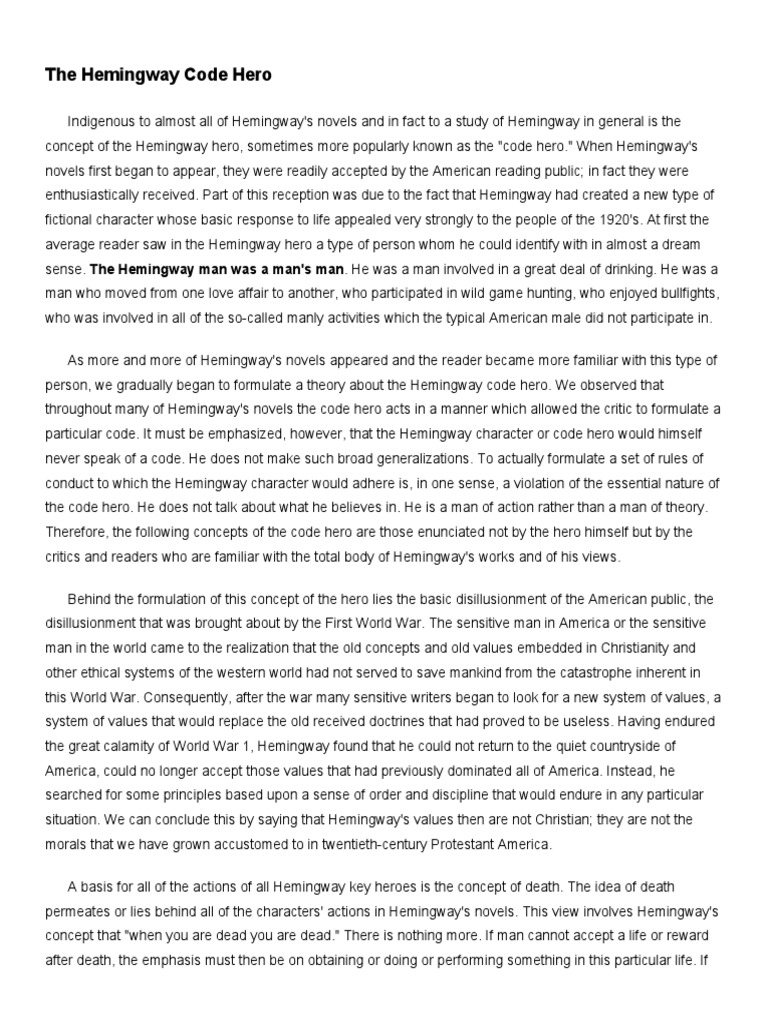 The Hemingway Code Hero | PDF | Ernest Hemingway | Disciplines
