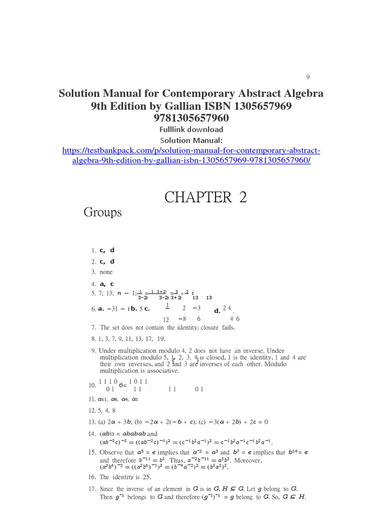 Contemporary Abstract Algebra 9th Edition by Gallian ISBN Solution ...