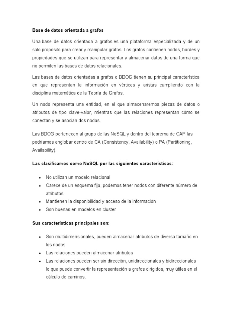 Base de Datos Orientada A Grafos | PDF | Bases de datos | Teoría de grafos