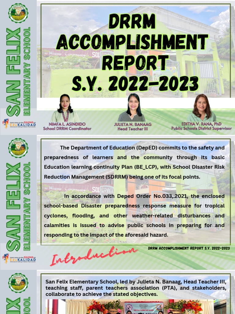 San Felix Es - DRRM Accomplishment Report Sy. 2022-2023 | PDF ...