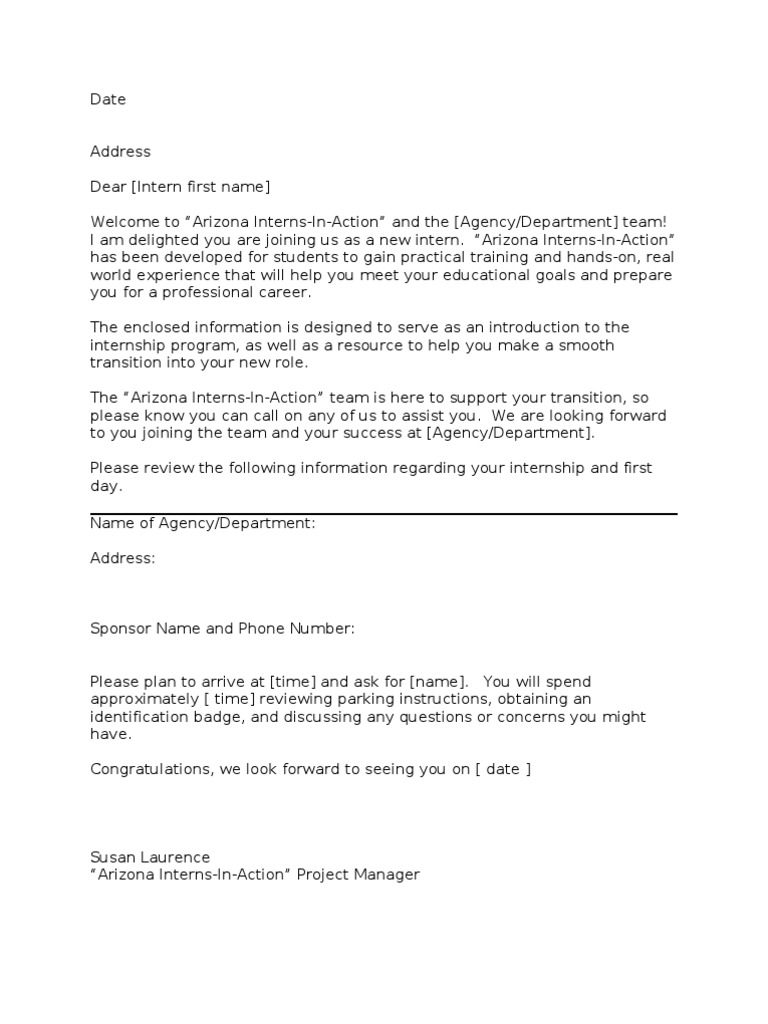 Welcome Letter and Packet | Internship | Psychology & Cognitive Science