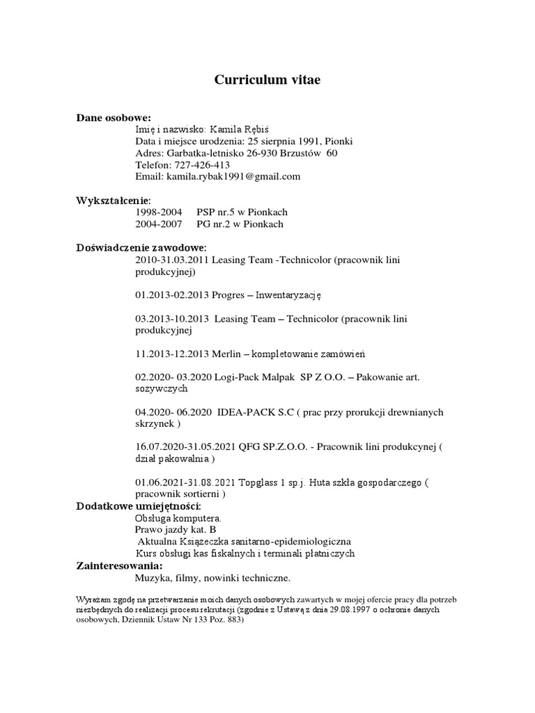 CV 2021 Kamila (3) | PDF