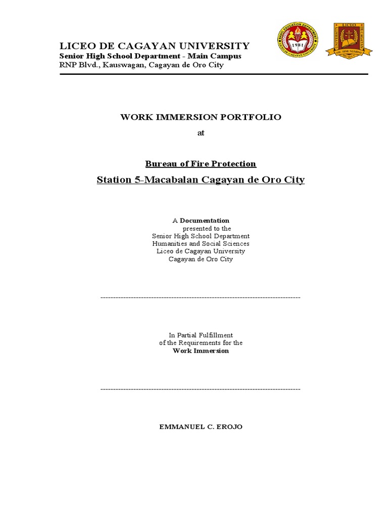 Work Immersion Portfolio: BFP Station 5 | PDF | Courage | Science
