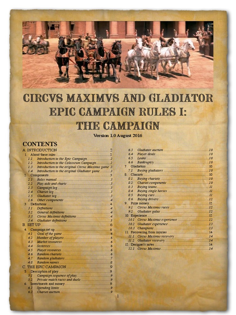 Circus Maximus - 05 Epic Campaign Rules I - The Campaign | PDF | Gladiator | Simulation