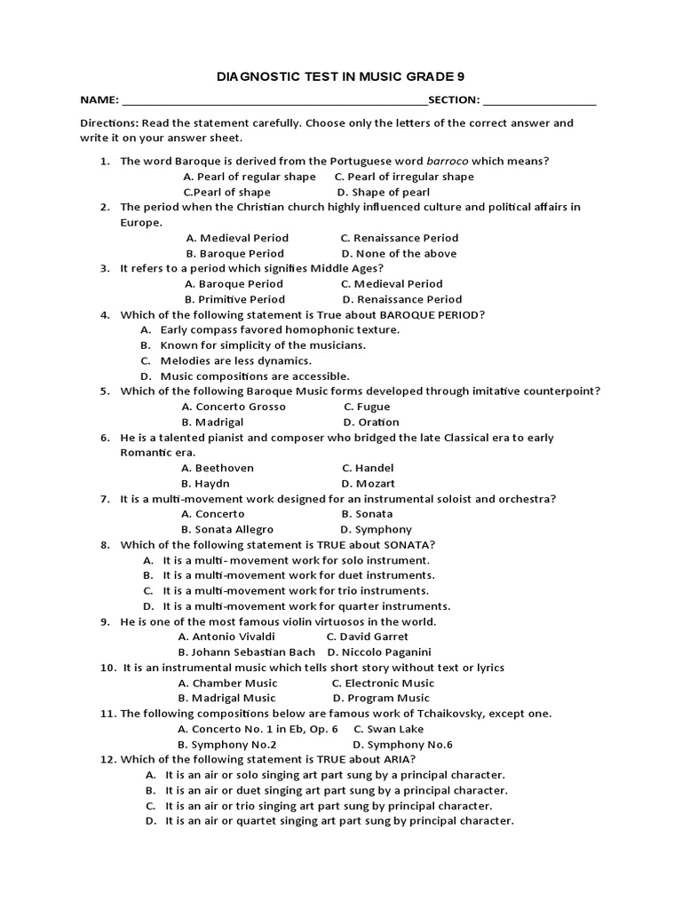 Mapeh 9 | PDF | Classical Period (Music) | Baroque Music